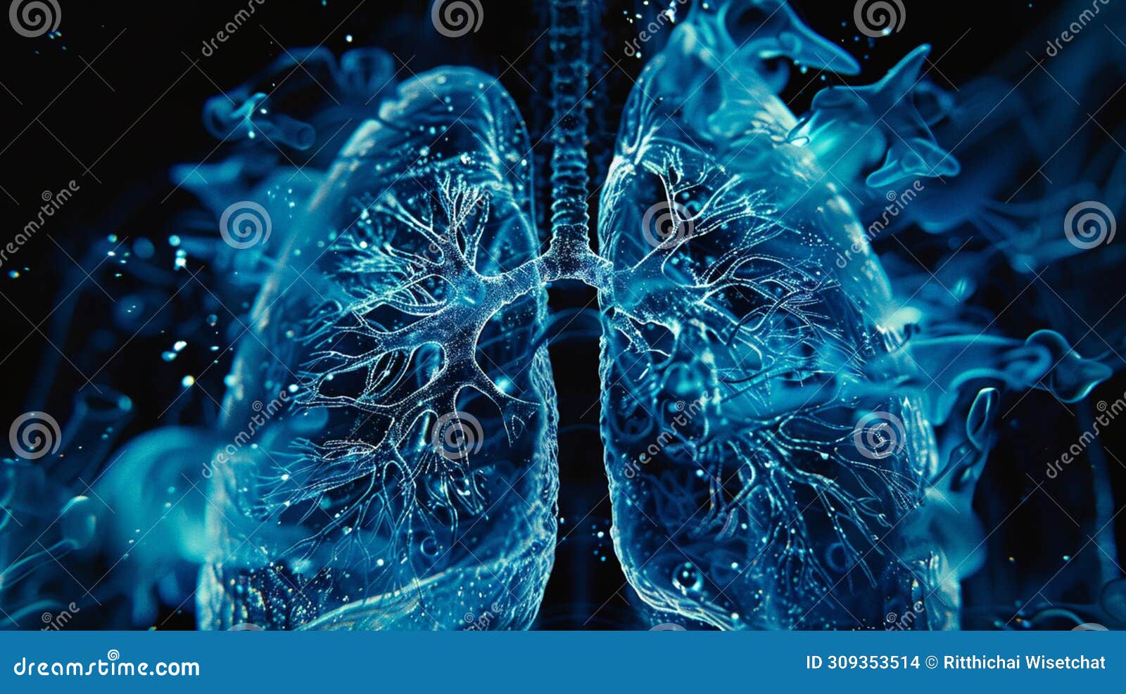 Luminous Blue 3D Rendering of Human Lungs, Highlighting the Respiratory ...
