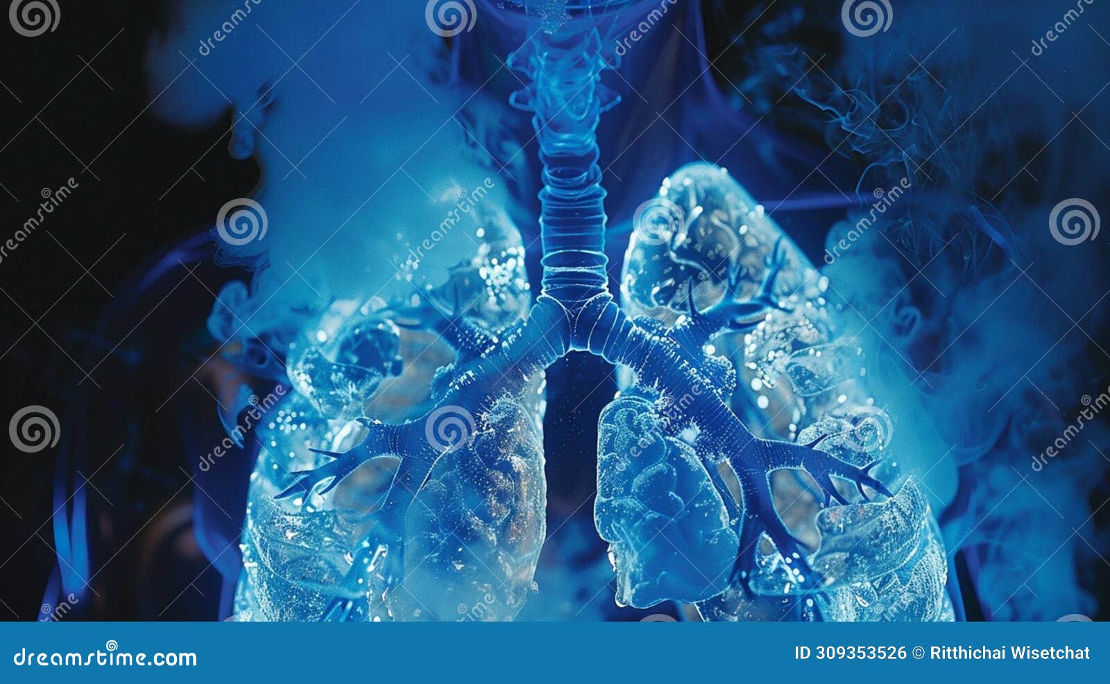 Luminous Blue 3D Rendering of Human Lungs, Highlighting the Respiratory ...
