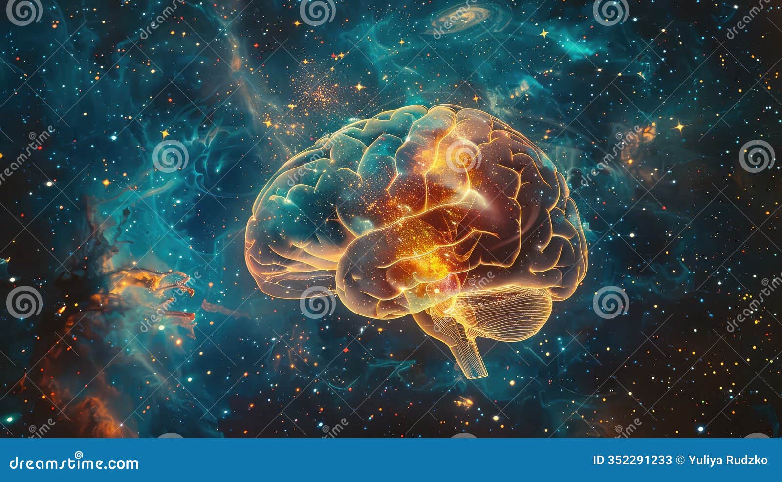 Luminous Brain in Cosmic Night Stock Image - Image of neural, galaxies ...