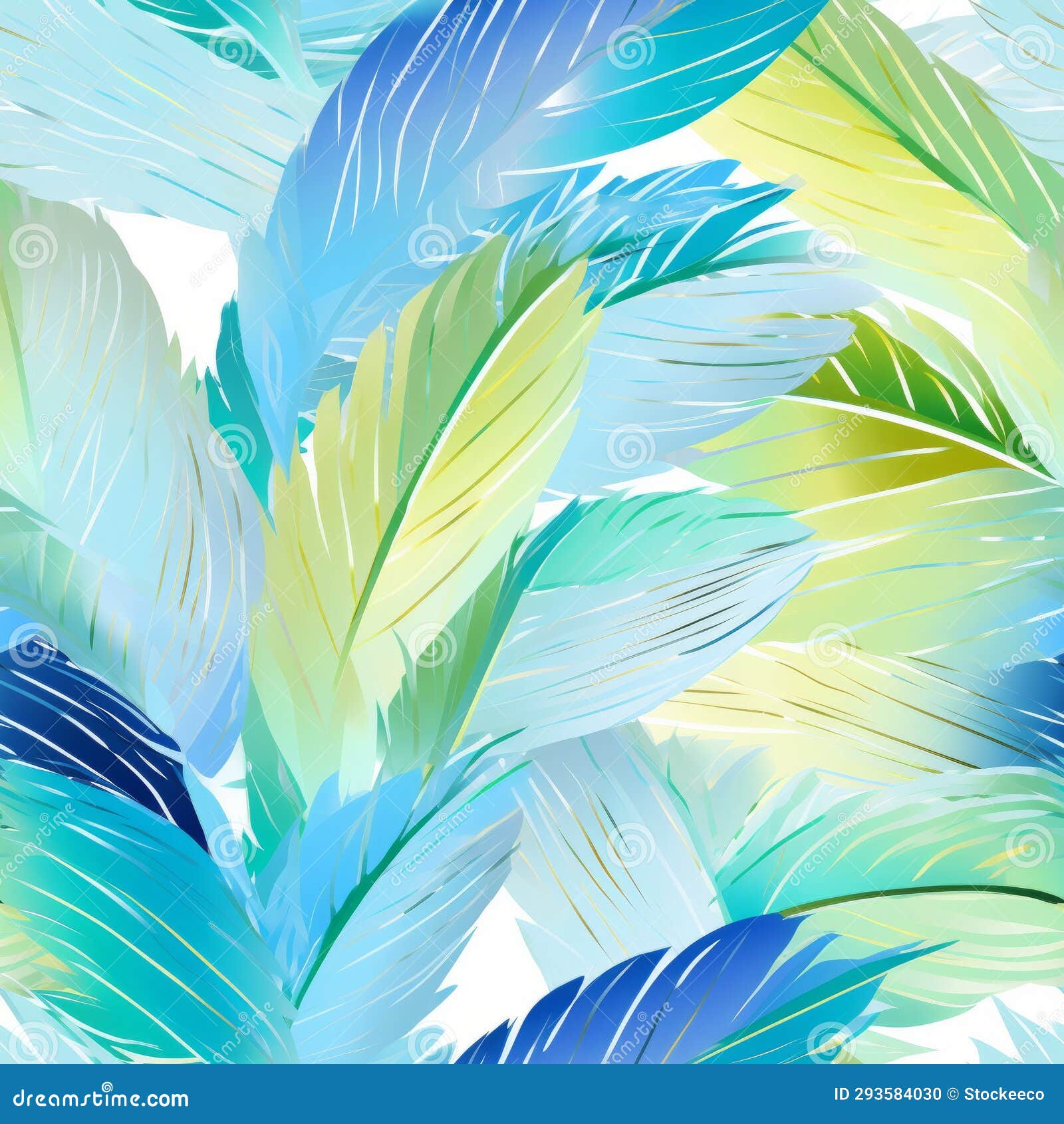 Luminous Brushwork: Blue and Green Feather Pattern with Tropical ...