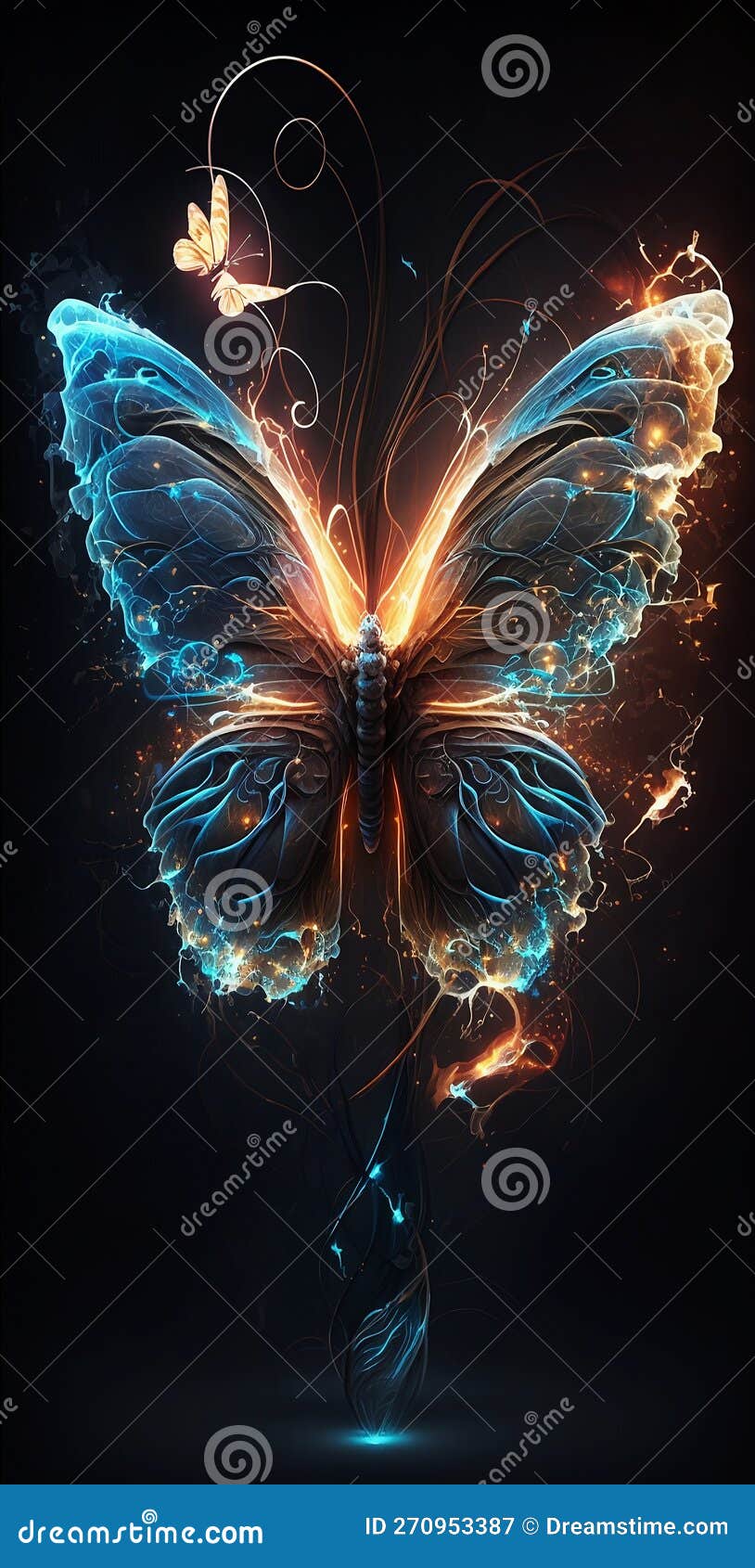 Luminous Butterfly on Dark Background Stock Illustration - Illustration ...