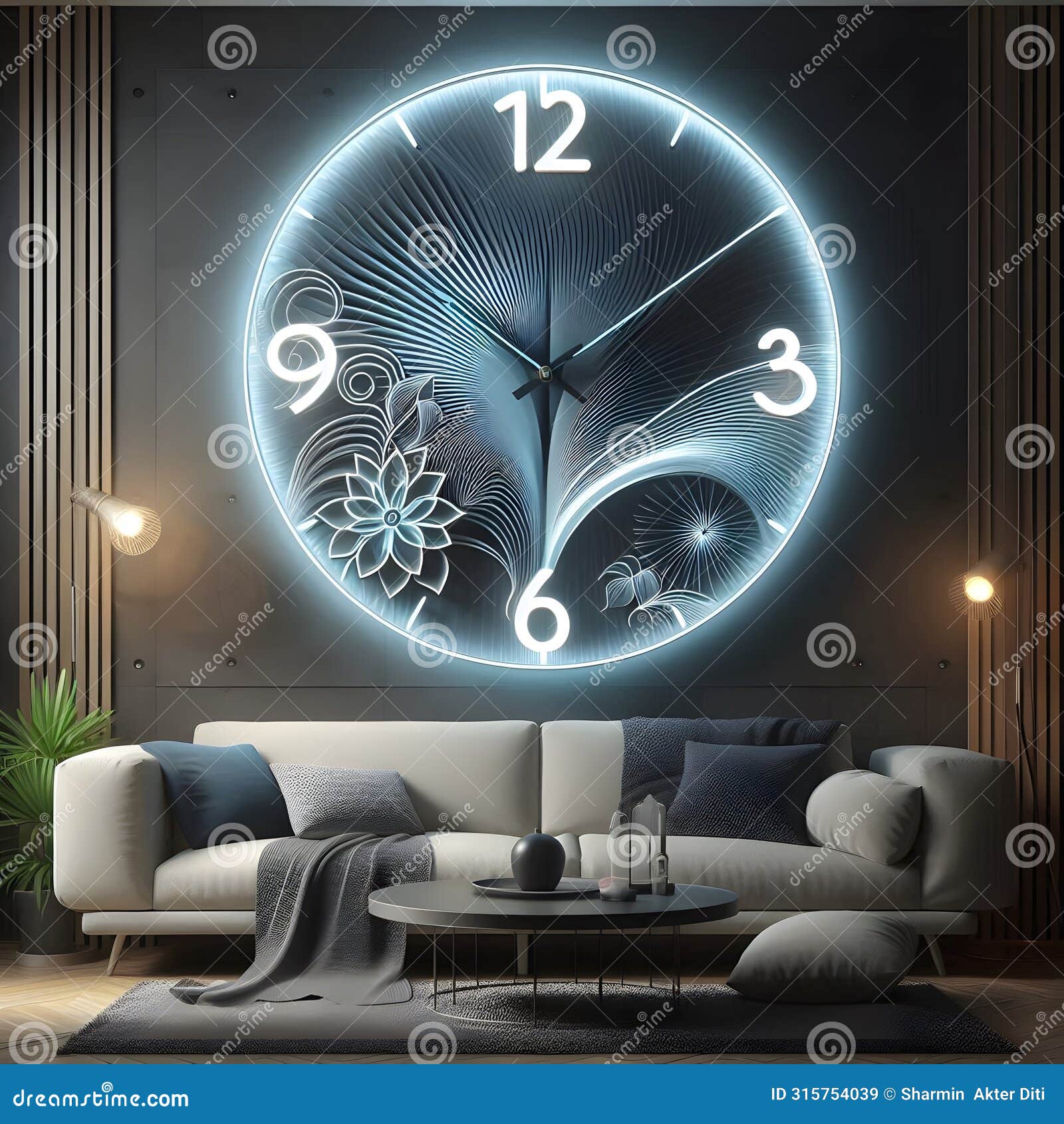Luminous Clock in Bedroom Interior. Time Concept Stock Illustration ...