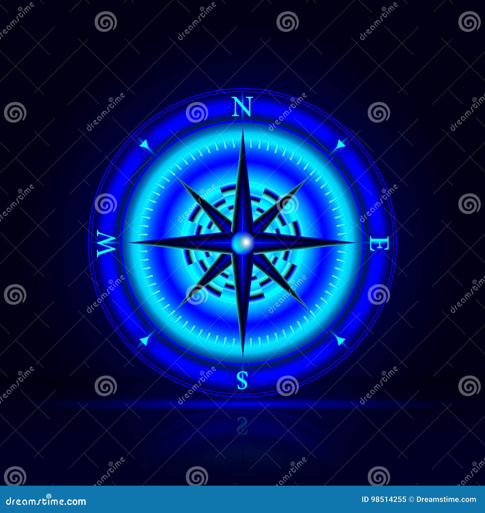 Luminous compass stock vector. Illustration of east, text - 98514255