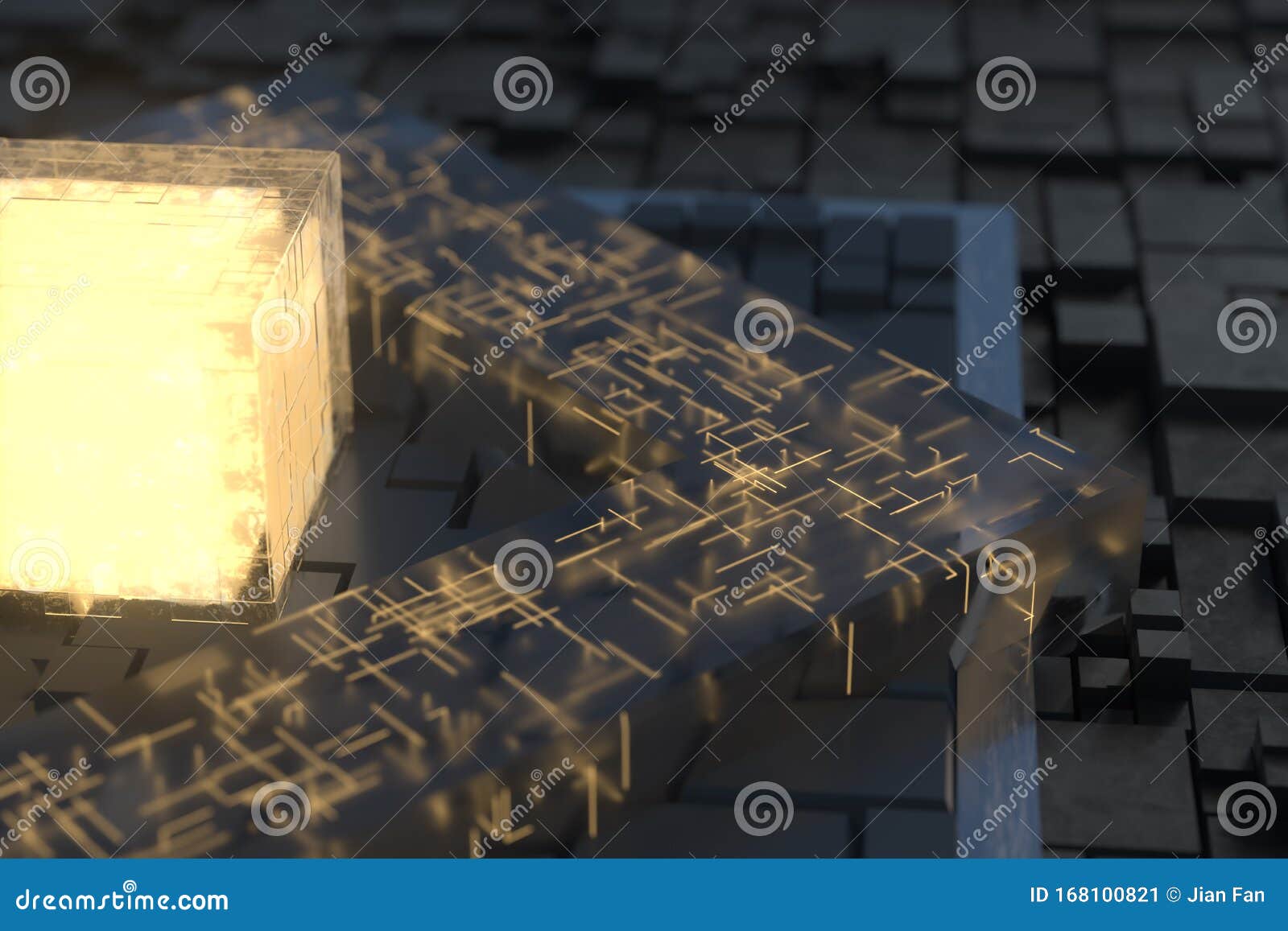 Luminous Cube and Circuits, Black Cubes, 3d Rendering Stock ...