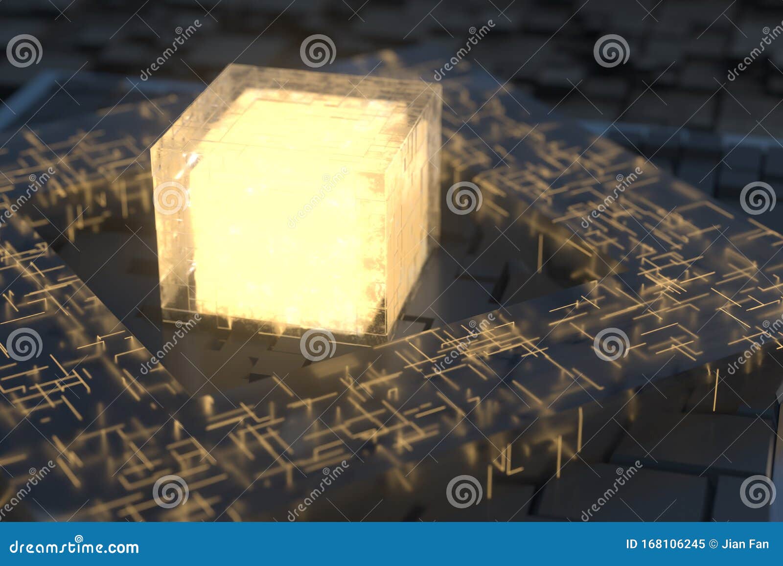 Luminous Cube and Circuits, Black Cubes, 3d Rendering Stock ...