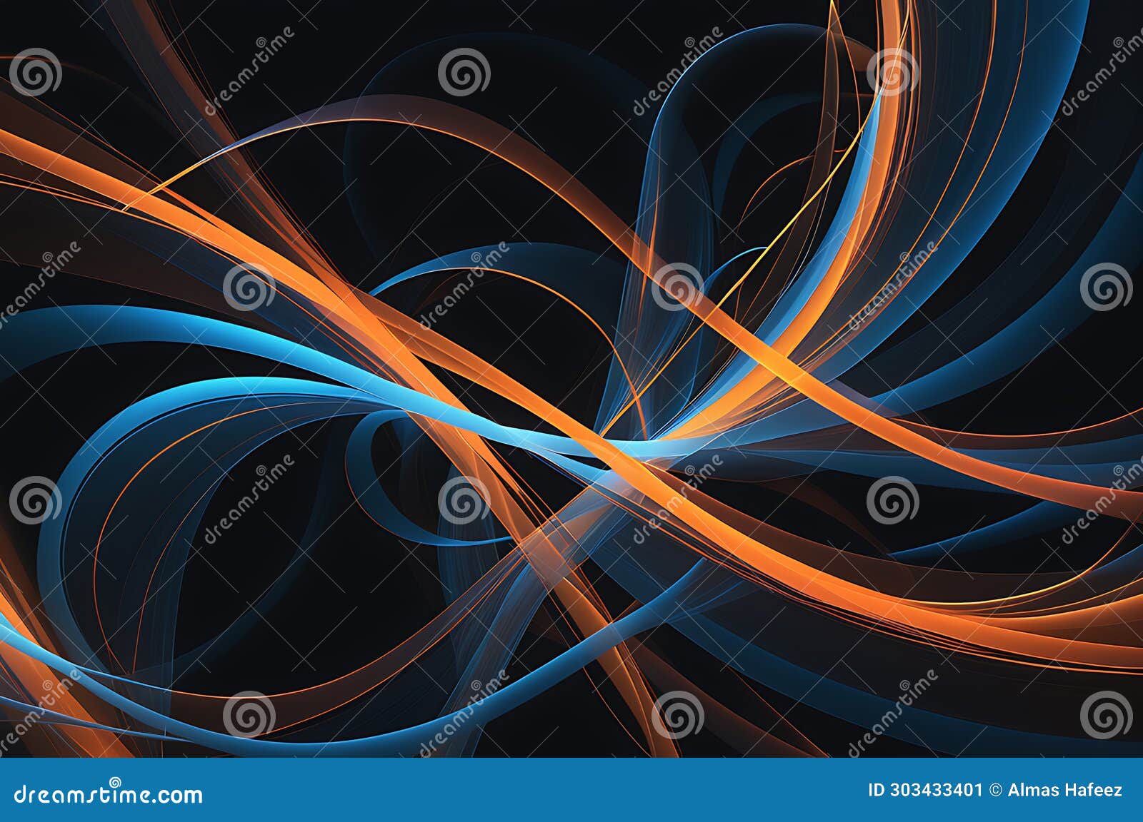 Luminous Dance: Abstract Tendrils of Orange and Blue Light Intertwining ...