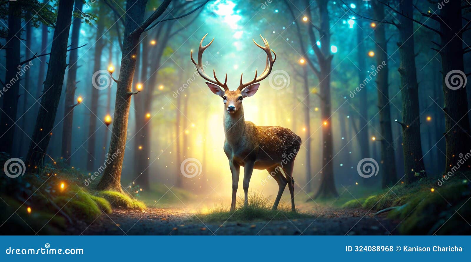 Luminous Deer in Enchanted Forest at Twilight AI Generative Stock ...