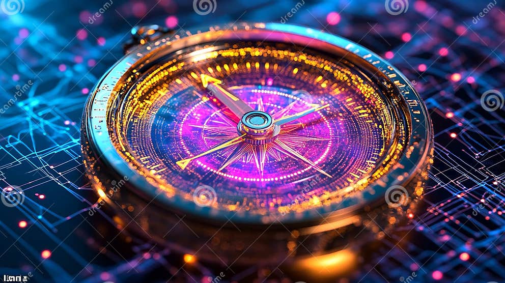 Luminous Digital Compass Navigating Radiant Data Streams, Symbolic of ...