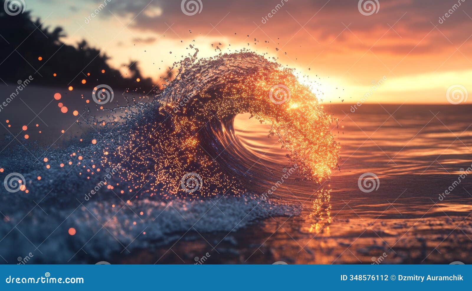 A Luminous Digital Wave Surging Onto the Shore, Representing Technology ...