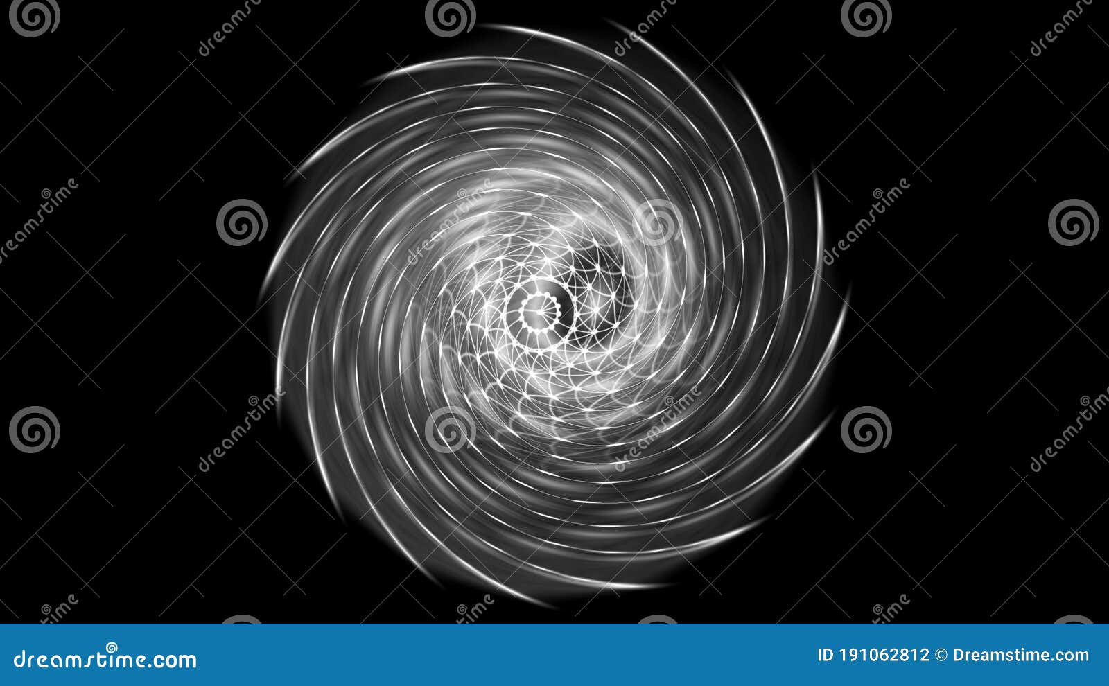 Luminous Disc. White Disc on a Black Background with Curved Lines and ...