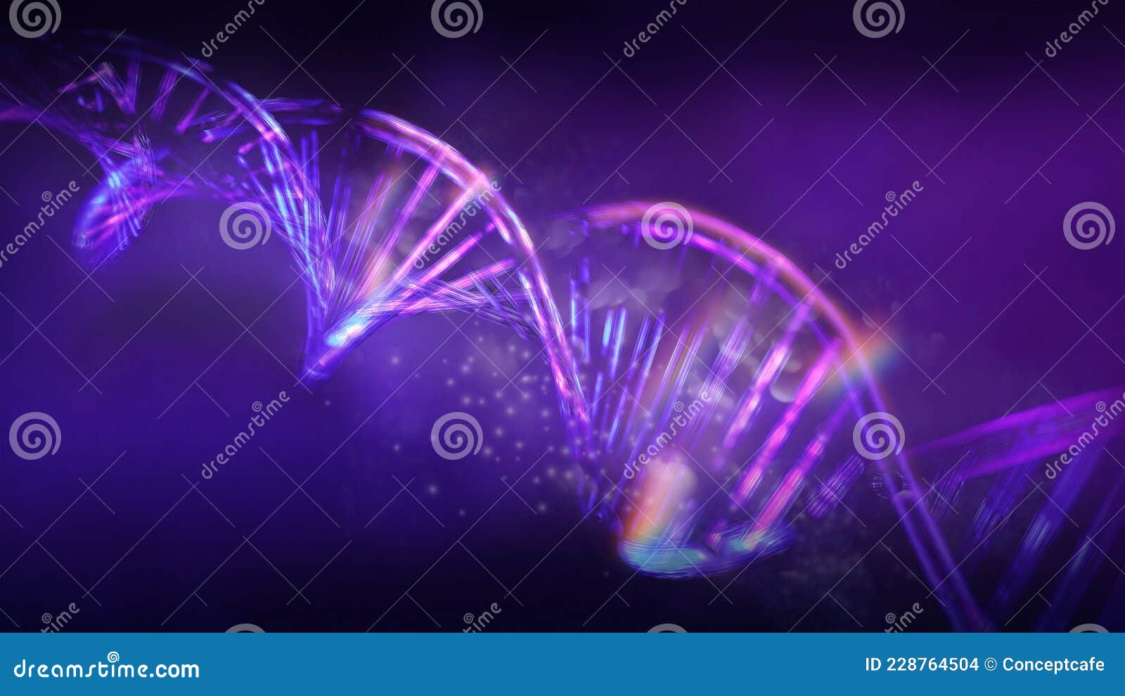 Luminous DNA Strands on a Dark Violet Background, 3D Render. Stock ...