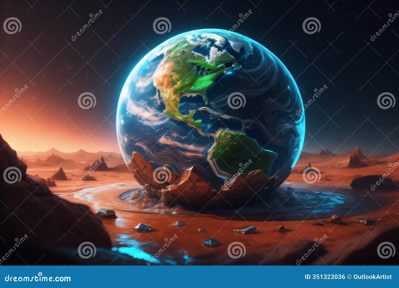 A Luminous Earth Surrounded by a Desert-like Environment, Reflecting a ...