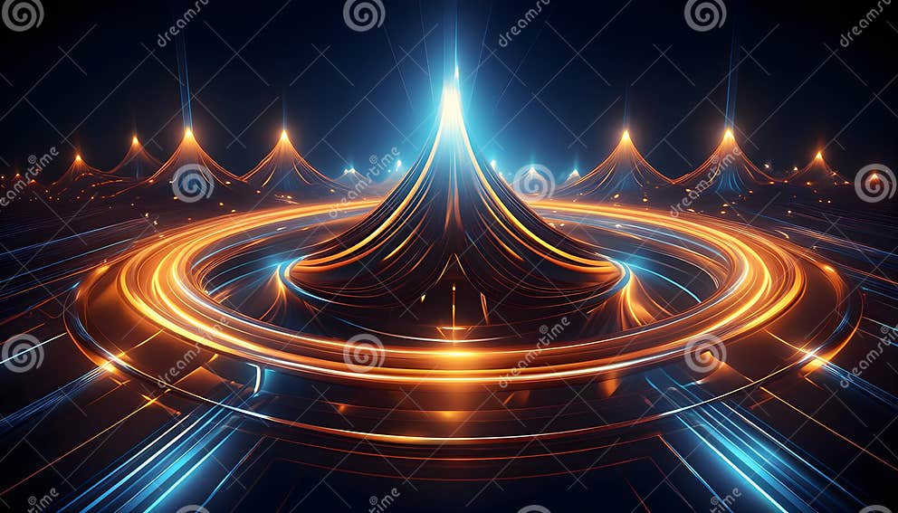 Luminous Elements Surrounded Light Trails Curve Dynamically Against a ...