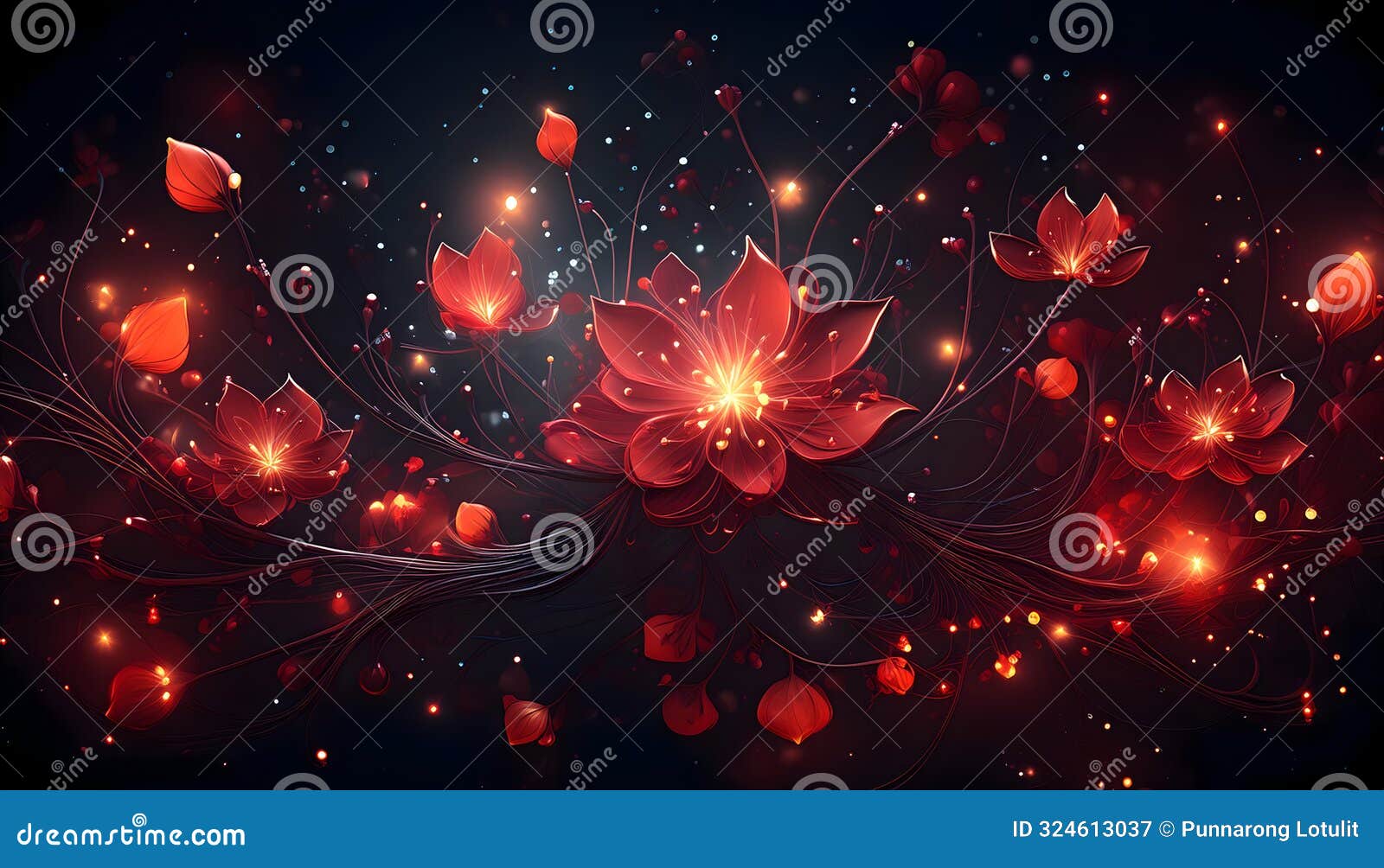Luminous Elements Surrounded Red Particles with Glowing Elements ...