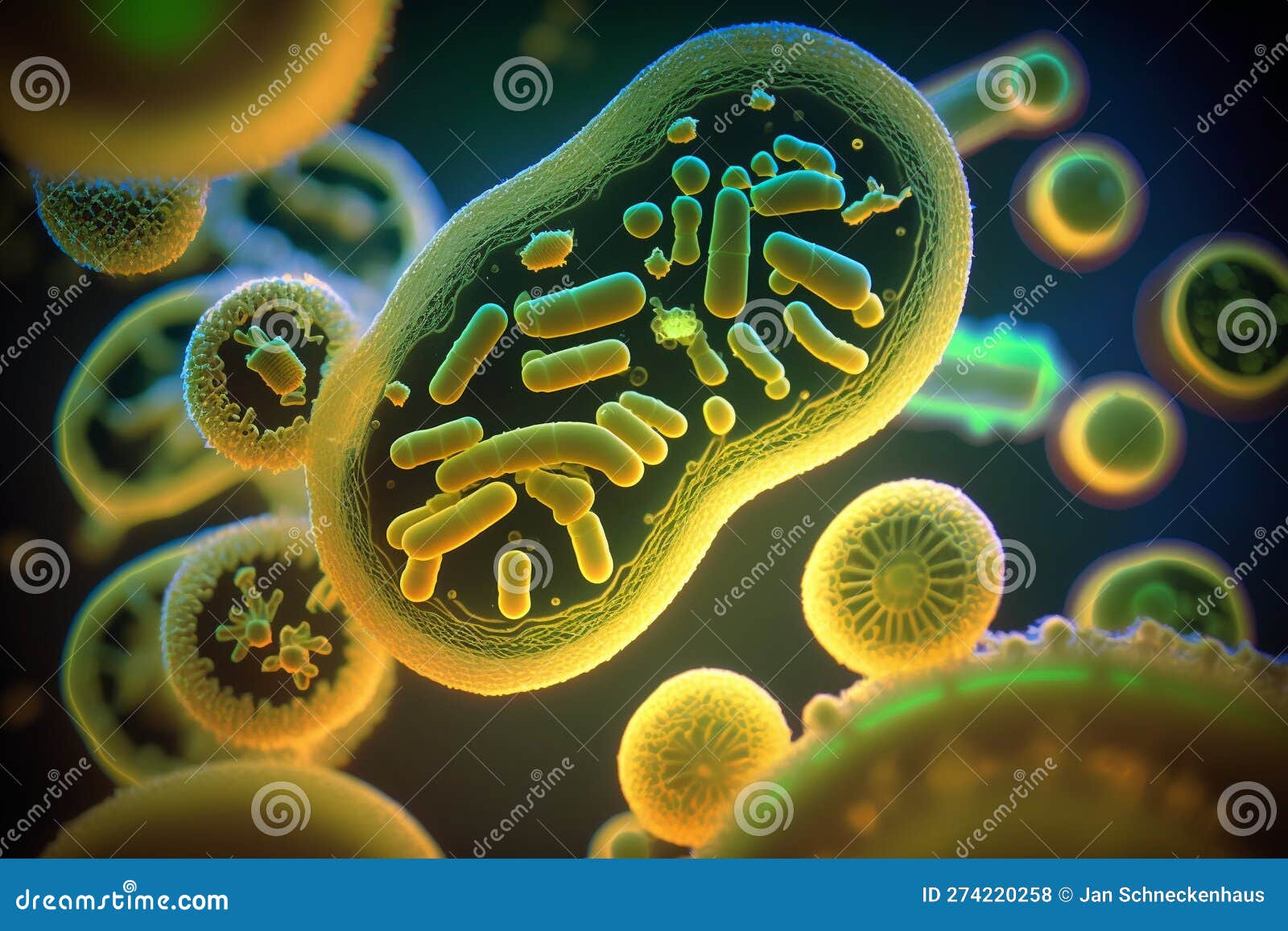 Luminous, Fluorescent Strain of Bacteria Under the Microscope. Stock ...