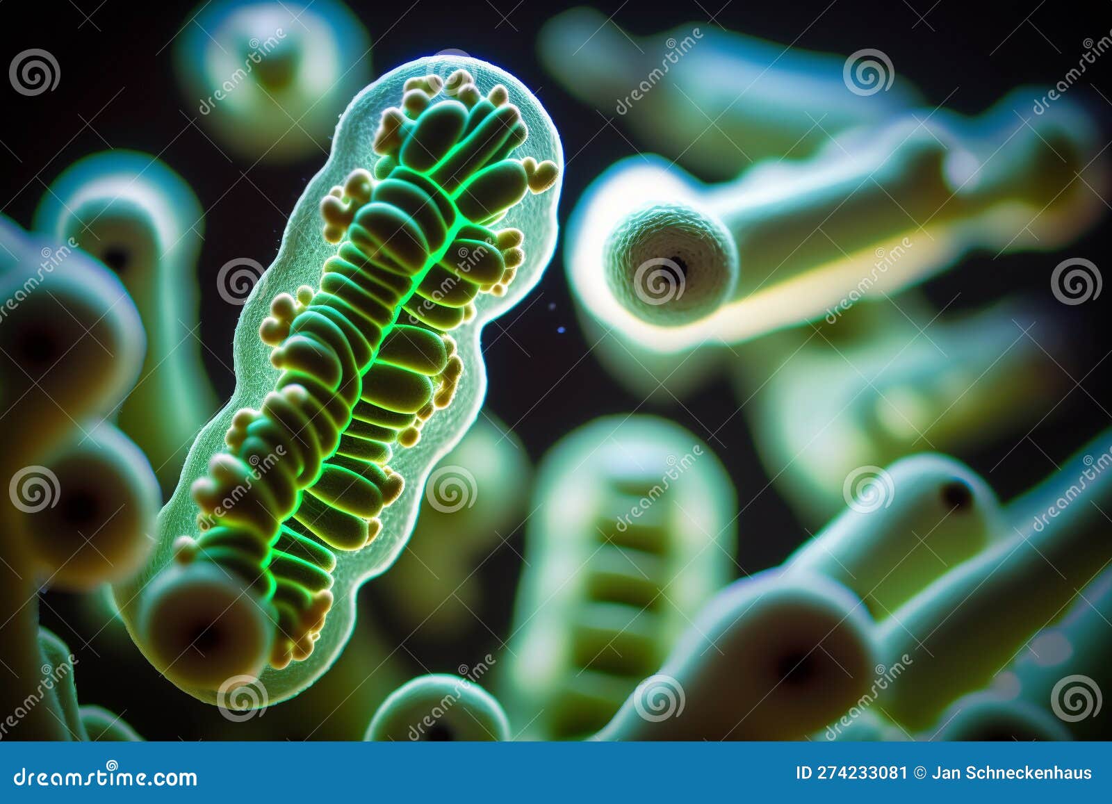 Luminous, Fluorescent Strain of Bacteria Under the Microscope. Stock ...