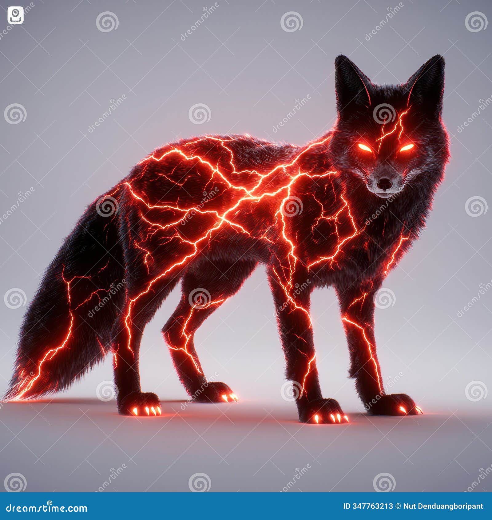 Luminous Fox with Glowing Lightning Patterns, Showcasing Vibrant Energy ...