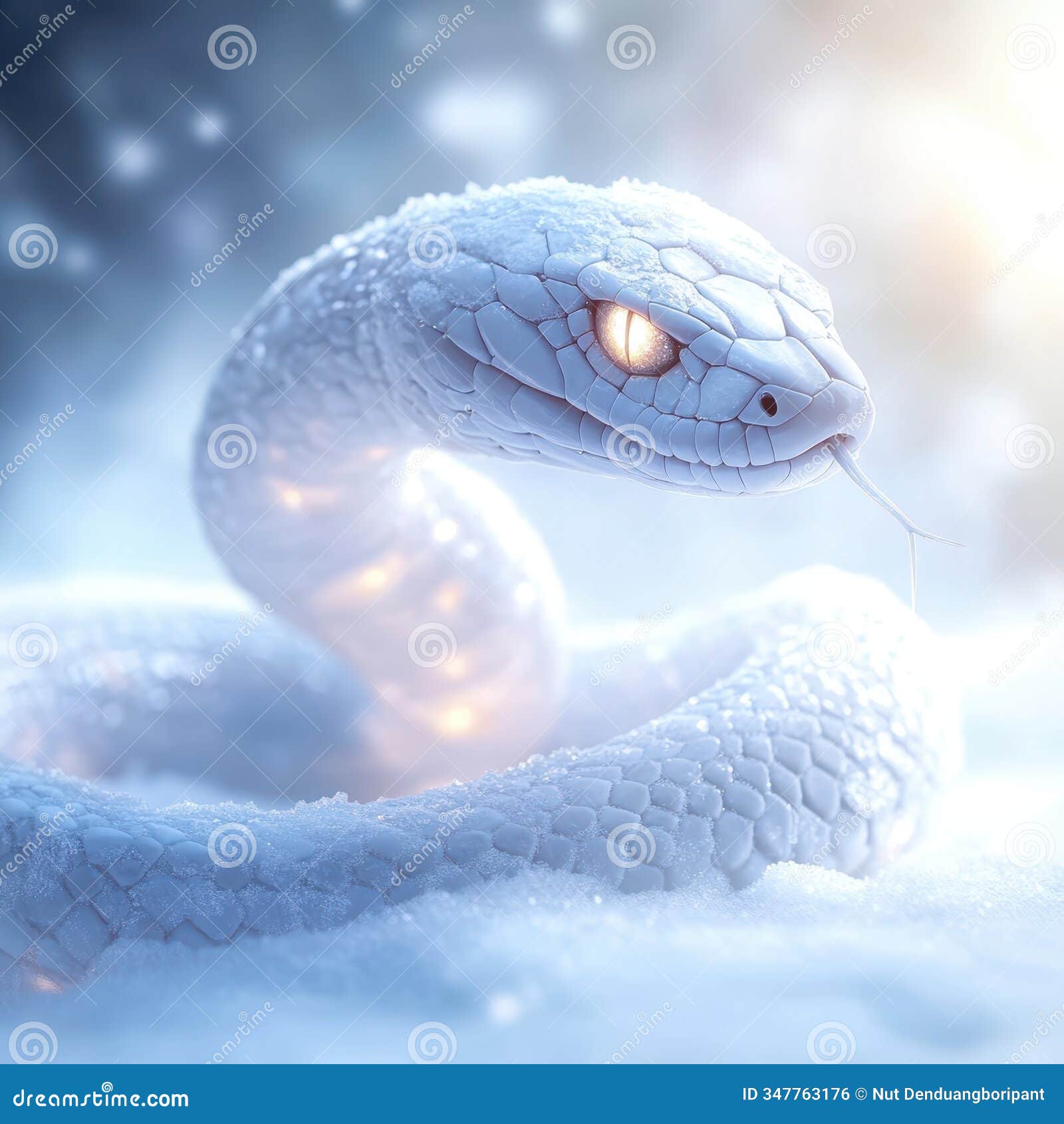 Luminous Frost Serpent with Glowing Icy Patterns in Snowy Landscape ...