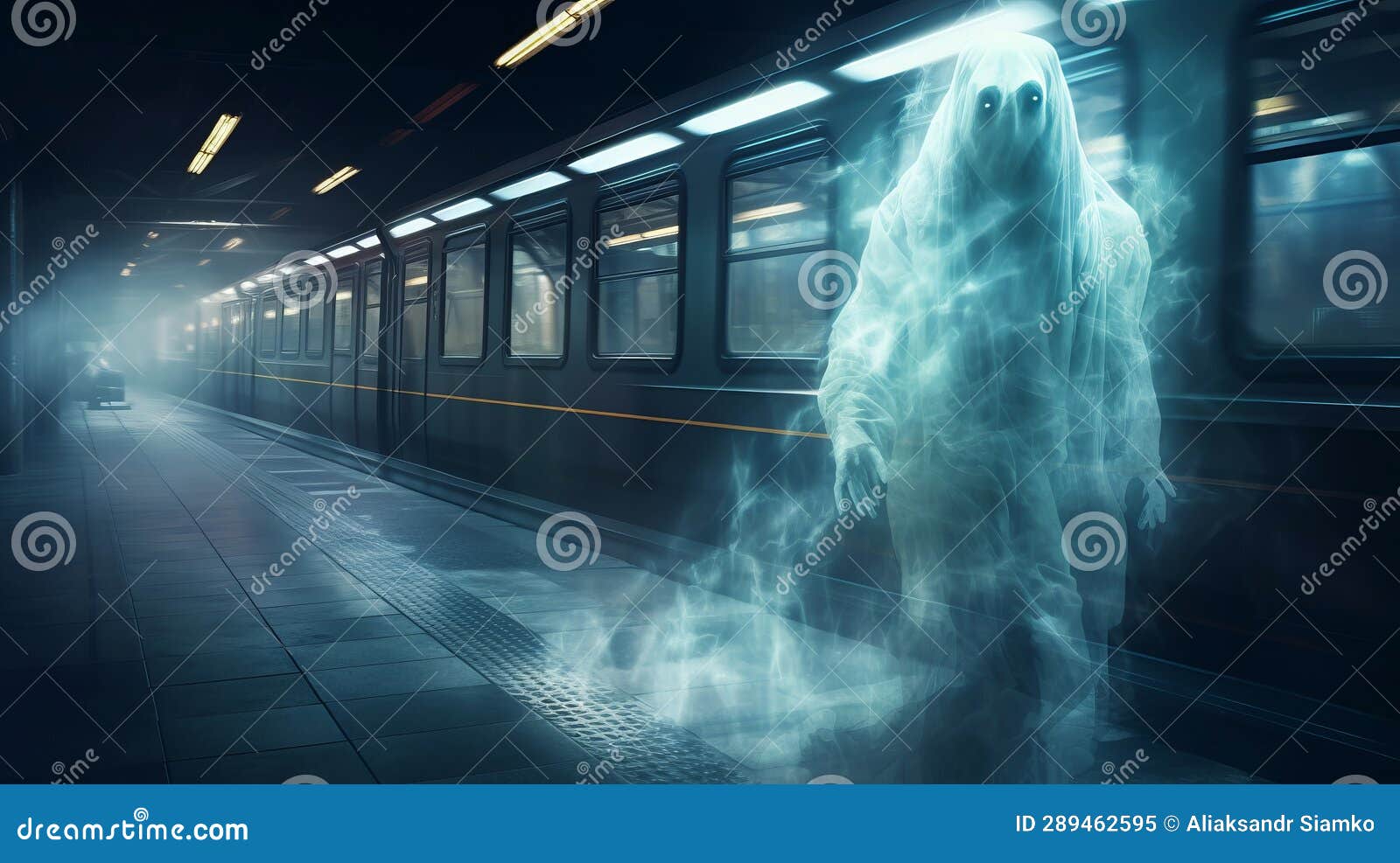 Luminous Ghost in Front of Subway Train. Horrors, Nightmares, Driving ...