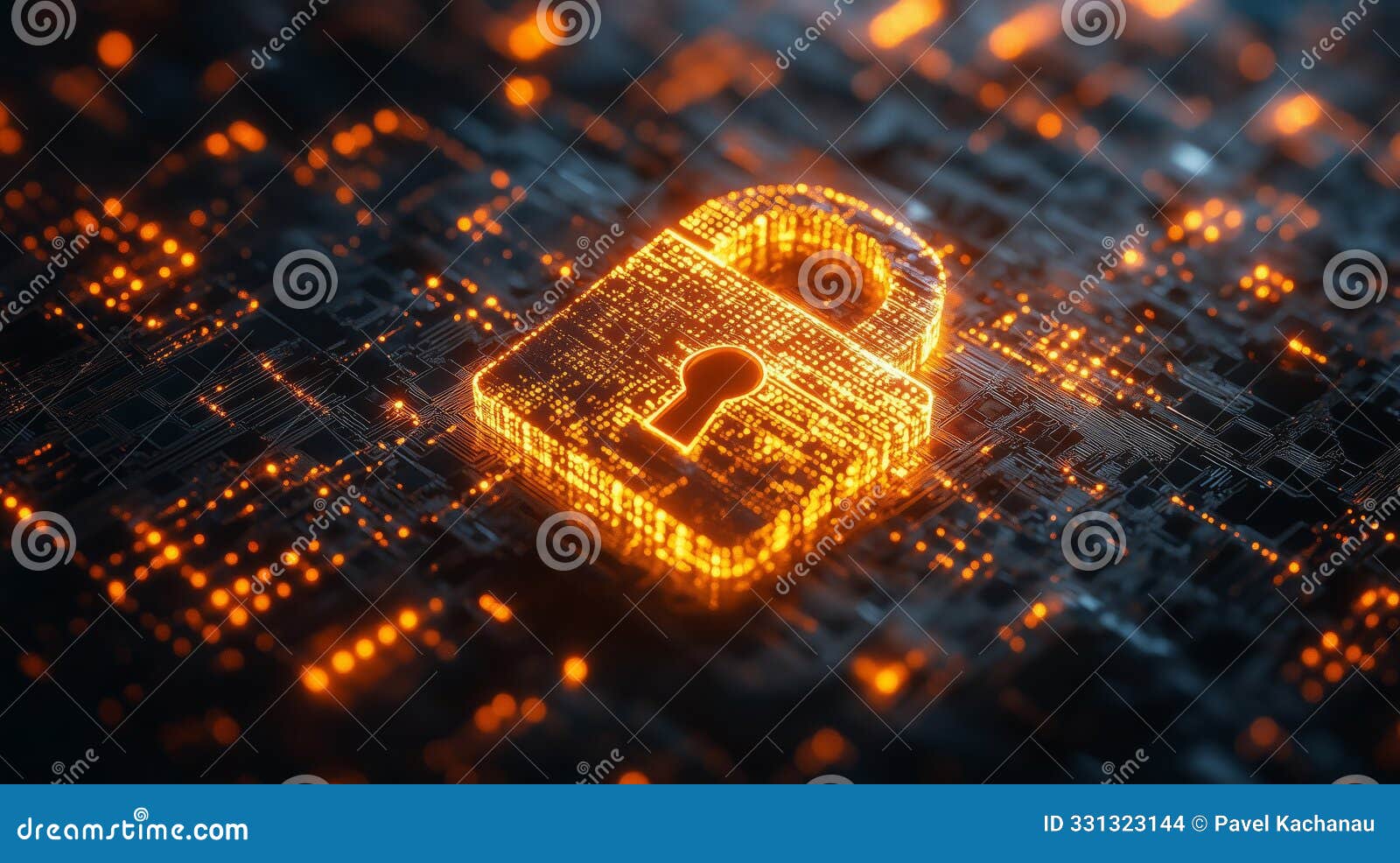 A Luminous Gold Lock Stands Out Against a Backdrop of Glowing Numbers ...