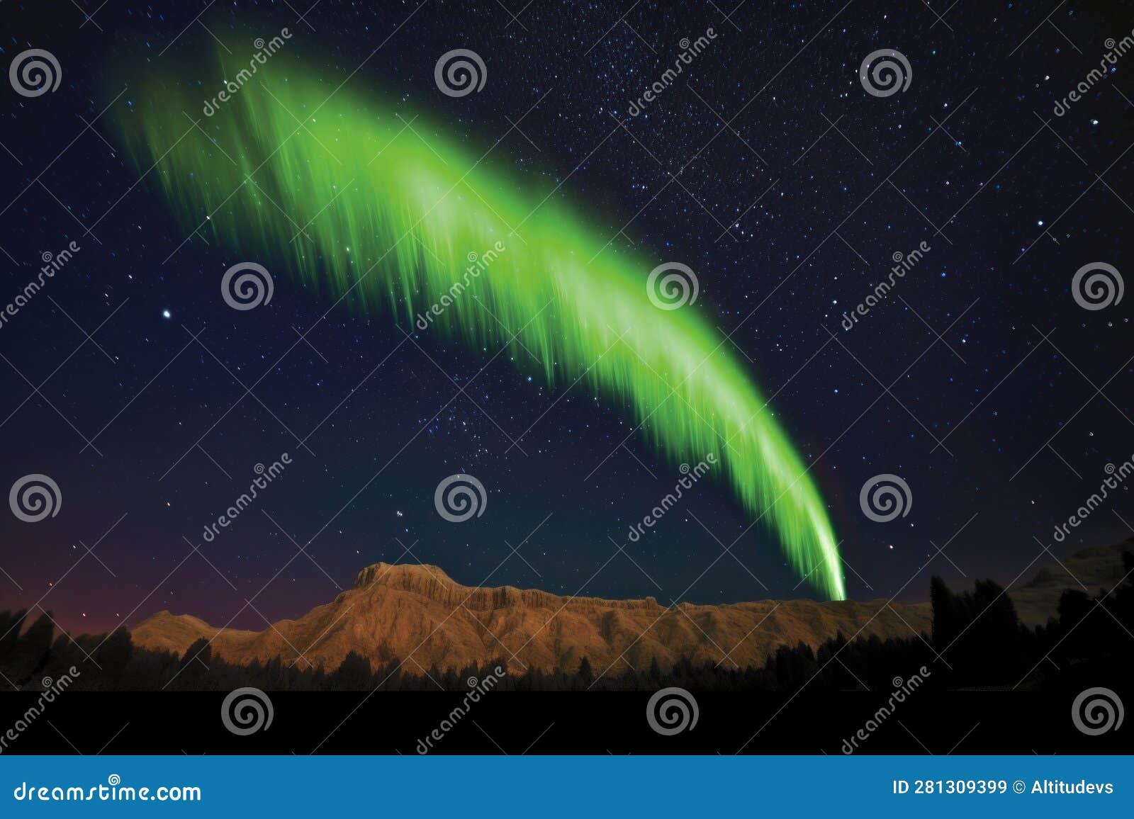 Luminous Green Comet Tail Against a Starry Sky Stock Illustration ...