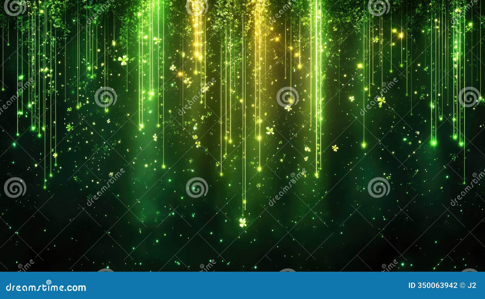 Luminous Green Particles Falling in a Magical Forest Atmosphere Stock ...