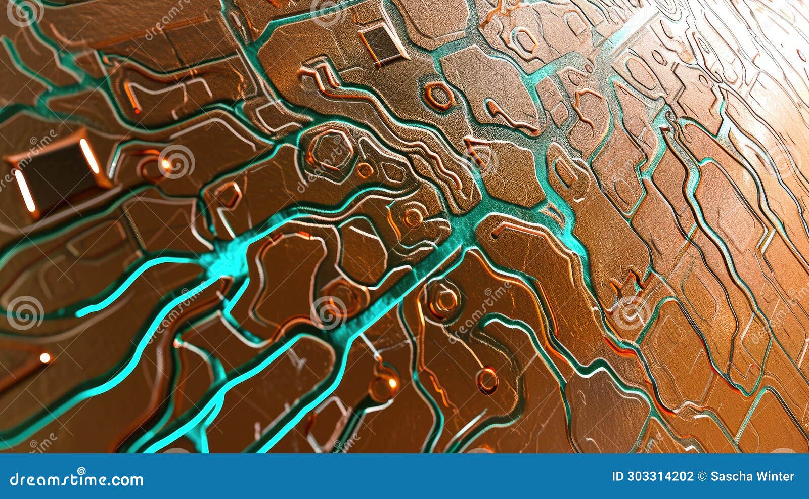 Luminous Gridscape: Electro-Copper Circuitry Unveiled Stock ...