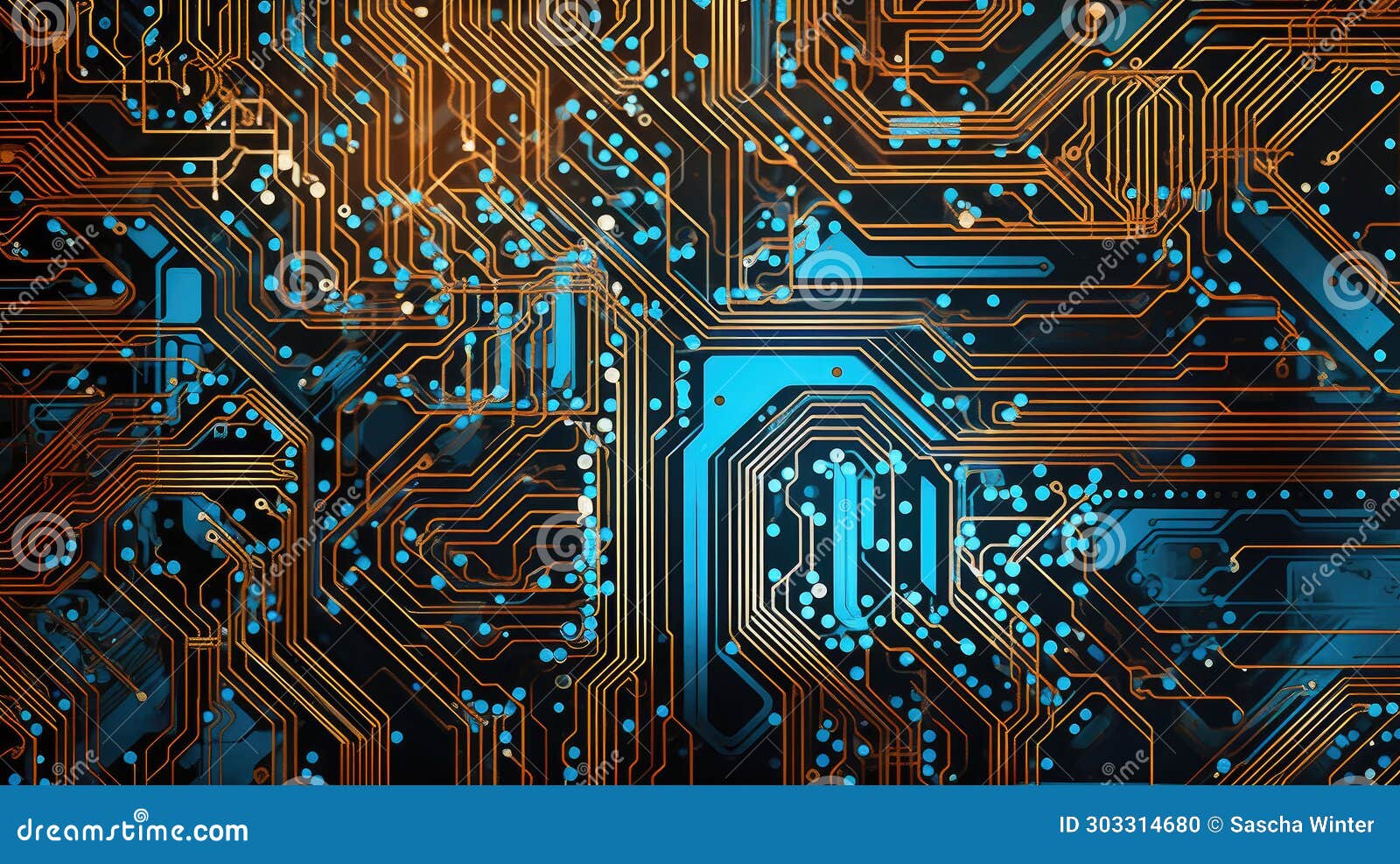 Luminous Gridscape: Electro-Copper Circuitry Unveiled Stock Photo ...