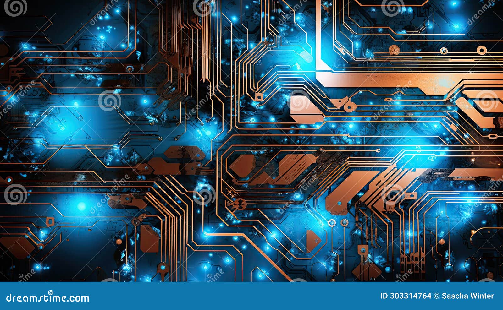 Luminous Gridscape: Electro-Copper Circuitry Unveiled Stock Photo ...