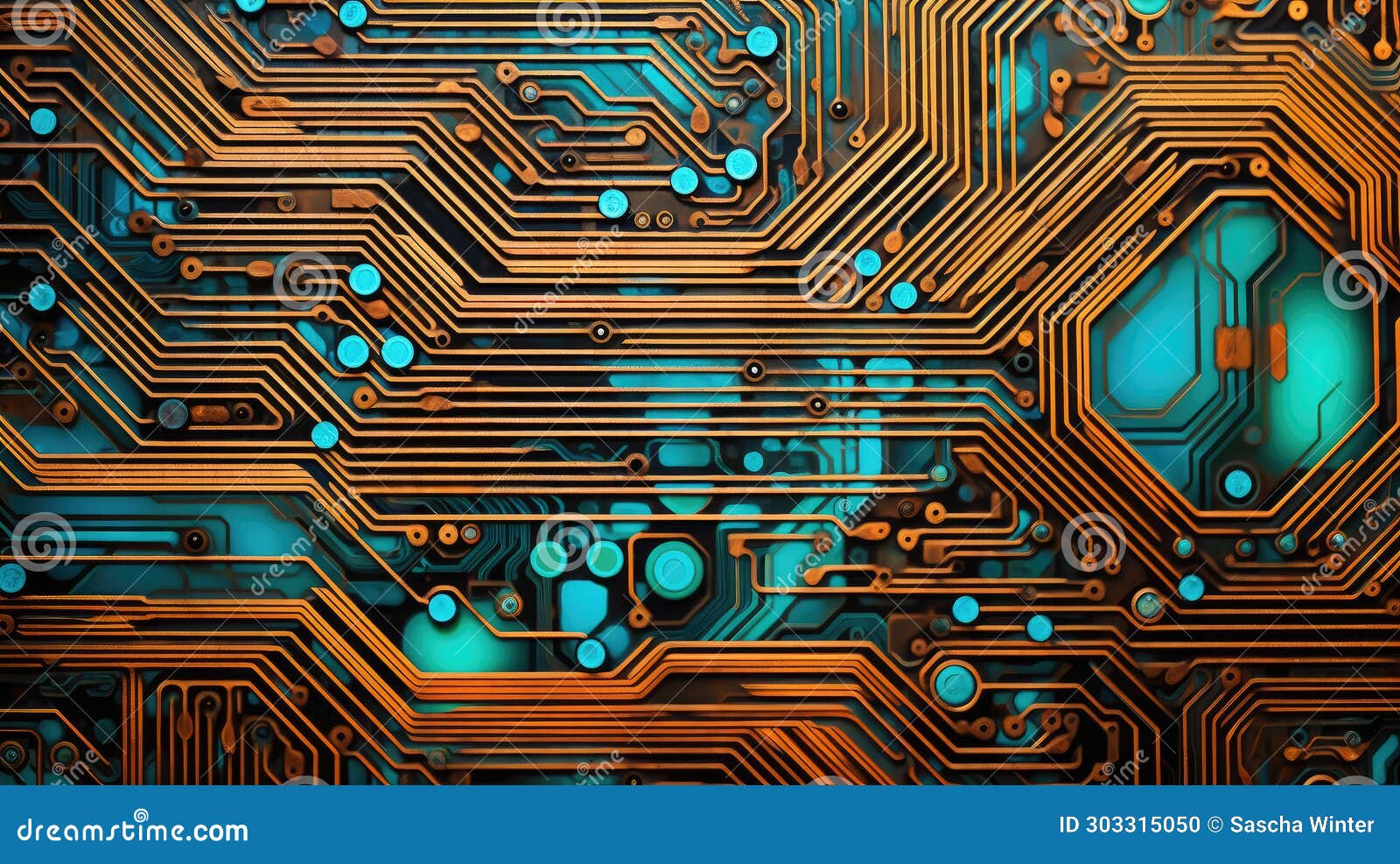 Luminous Gridscape: Electro-Copper Circuitry Unveiled Stock Photo ...