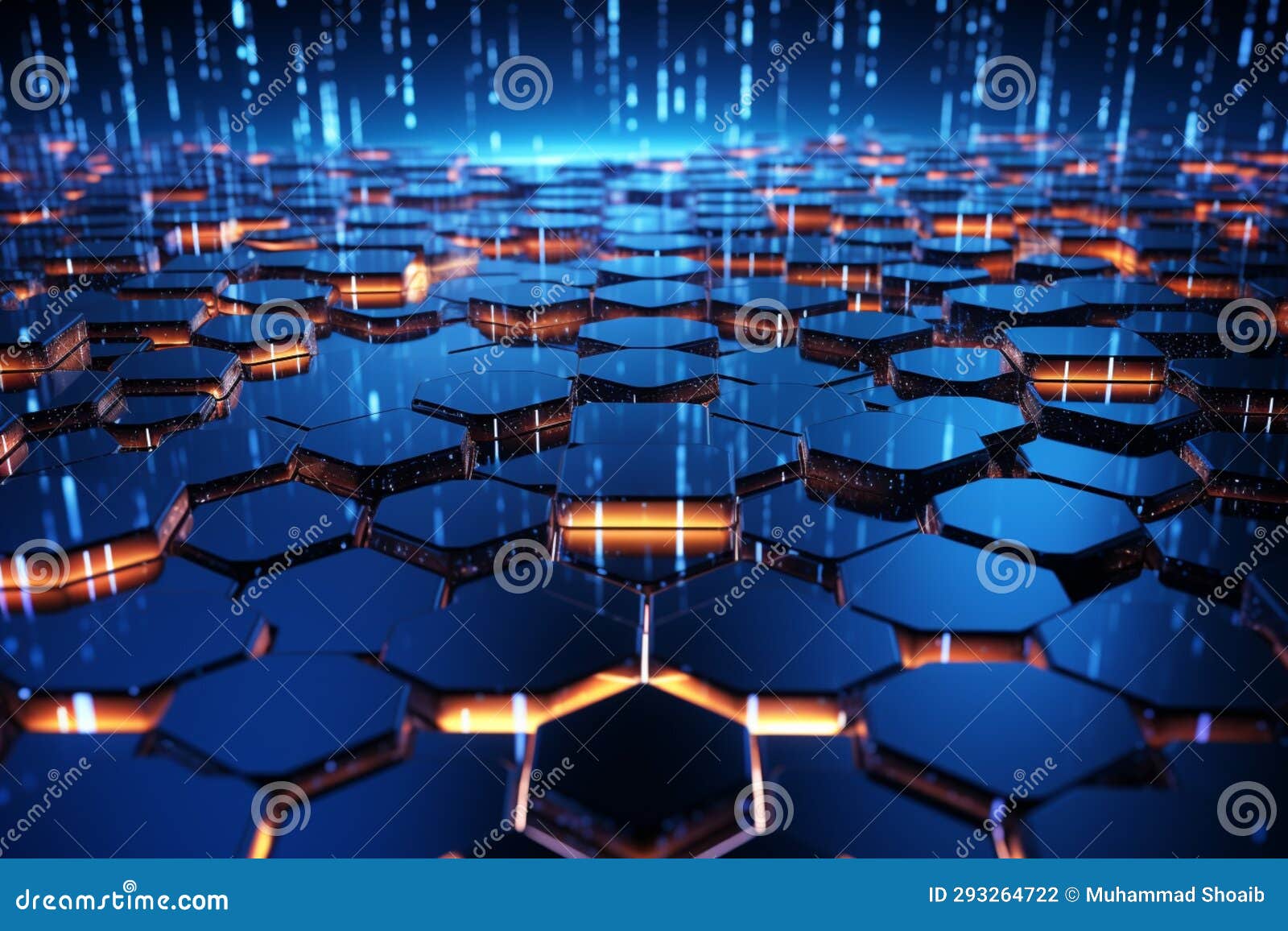 A Luminous, High Tech 3D Cyberspace with Hexagonal Cubes Forming a ...