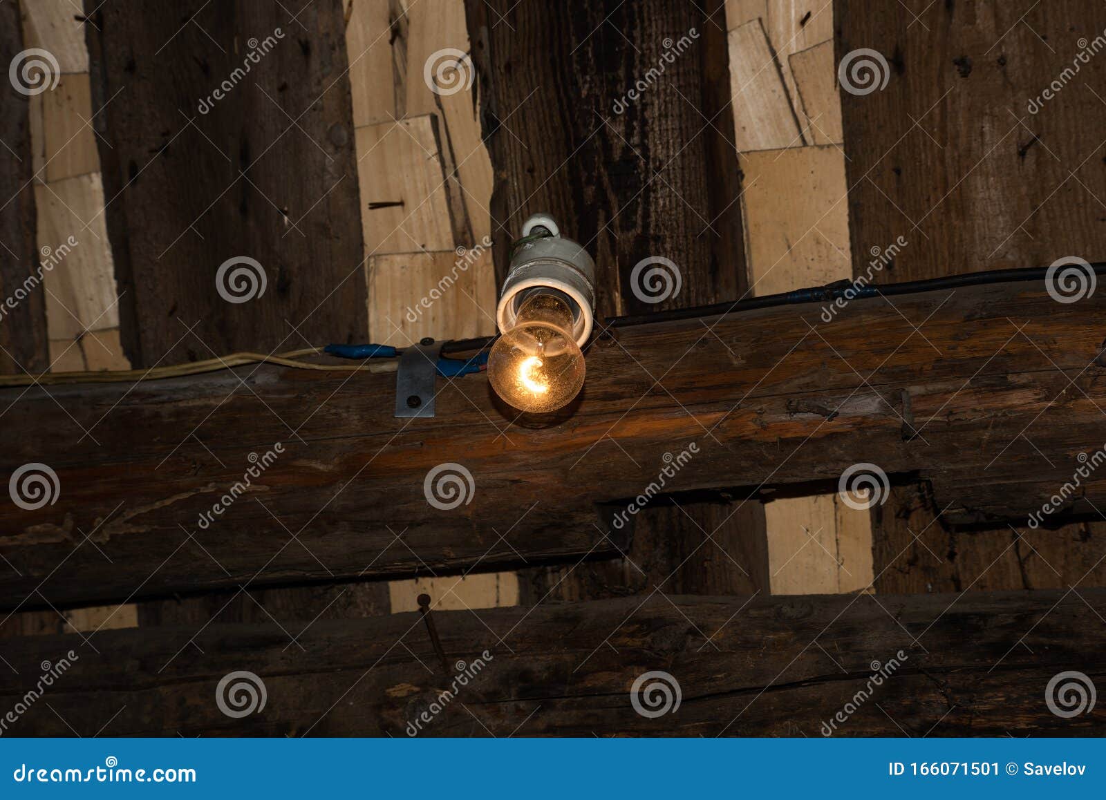 Luminous Lamp Under the Old Roof Stock Image - Image of concept, black ...