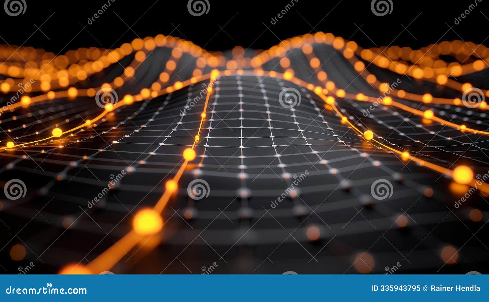 Abstract Digital Landscape with Glowing Nodes on a Grid Pattern at ...