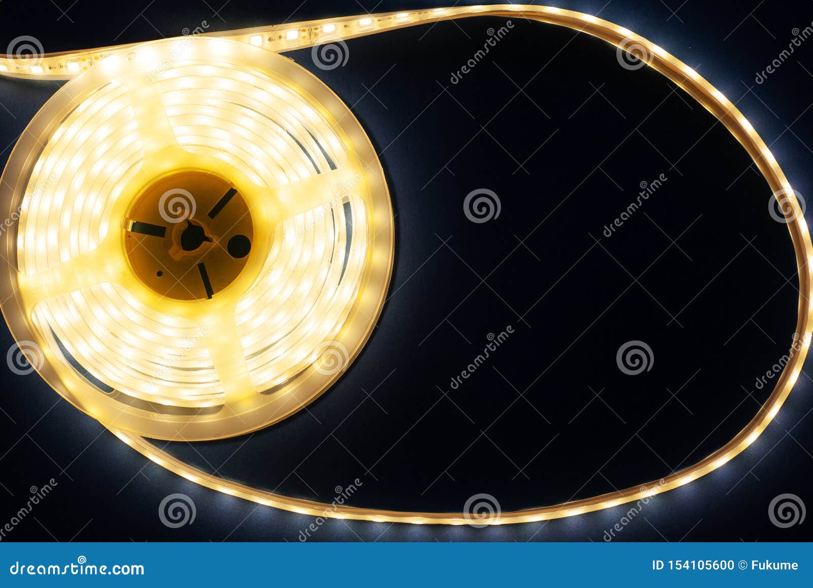 Luminous LED Strip on a Illuminated Silver Blue Background Top View ...