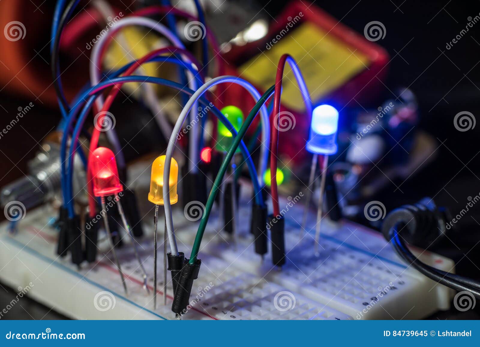 Luminous LEDs and Electronic Components Stock Image - Image of ...