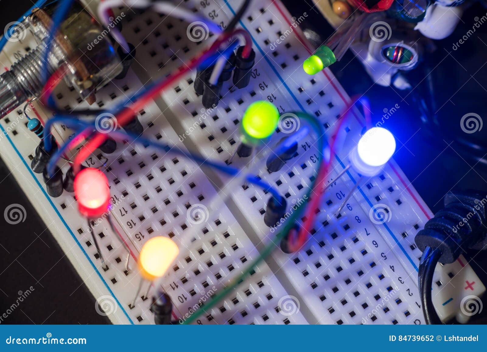 Luminous LEDs and Electronic Components Stock Photo - Image of device ...