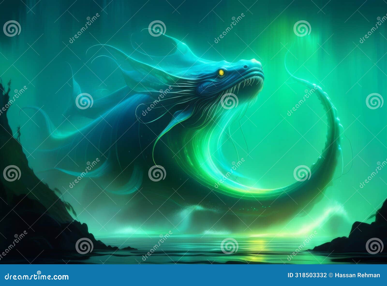 The Luminous Leviathan of the Digital Anime World Stock Illustration ...