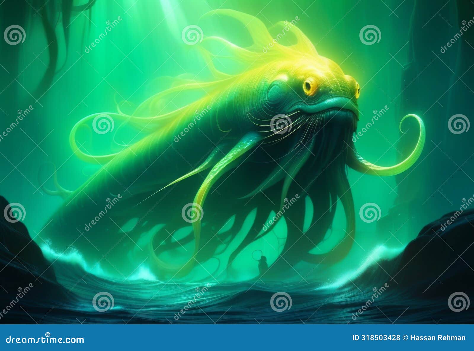 The Luminous Leviathan of the Digital Anime World Stock Illustration ...