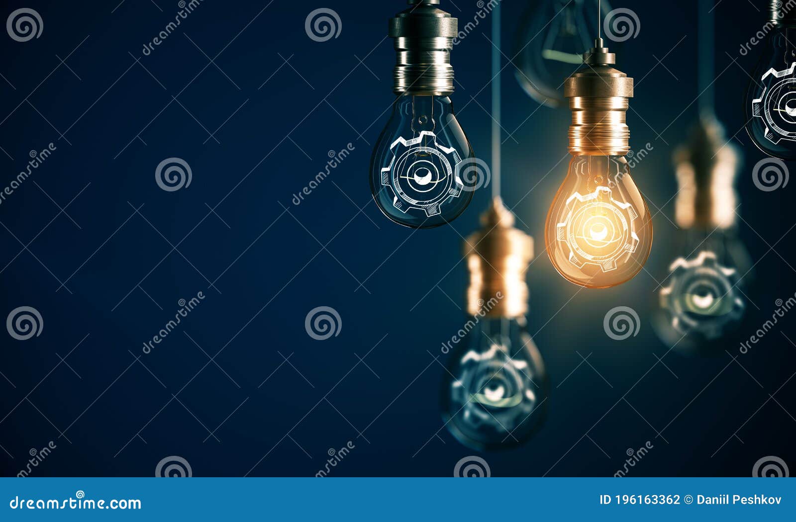 Luminous Light Bulb with Drawing Gears and Cogs Stock Illustration ...