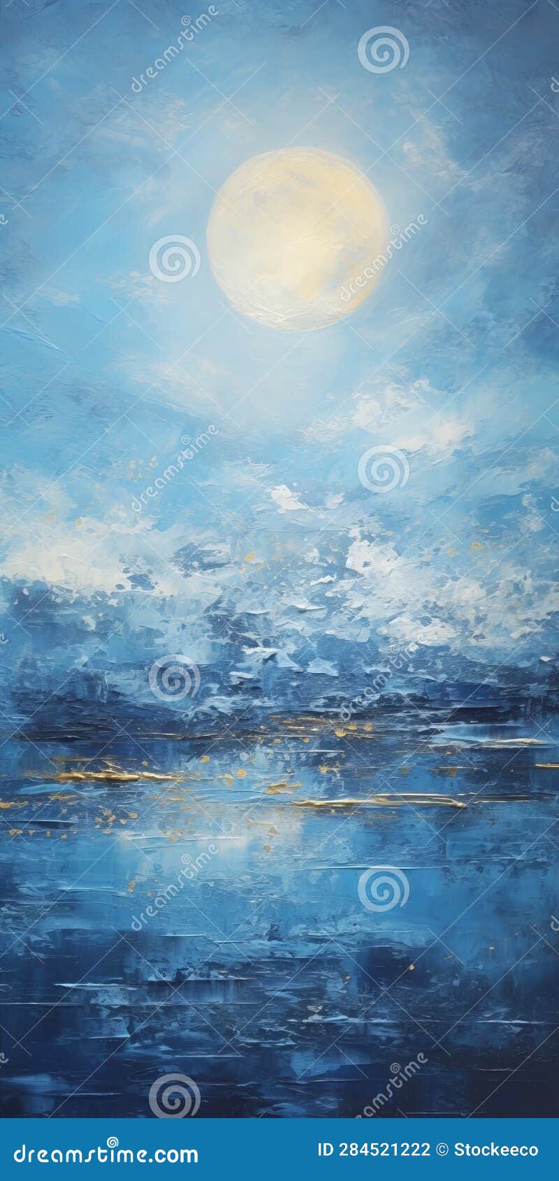 Luminous Moonscape: Abstract Ocean Wave in Impressionist Style Stock ...