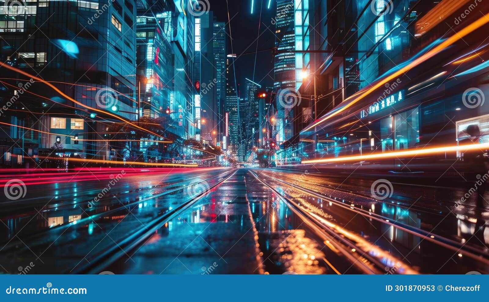 Luminous Night City with Virtual Elements Stock Image - Image of ...