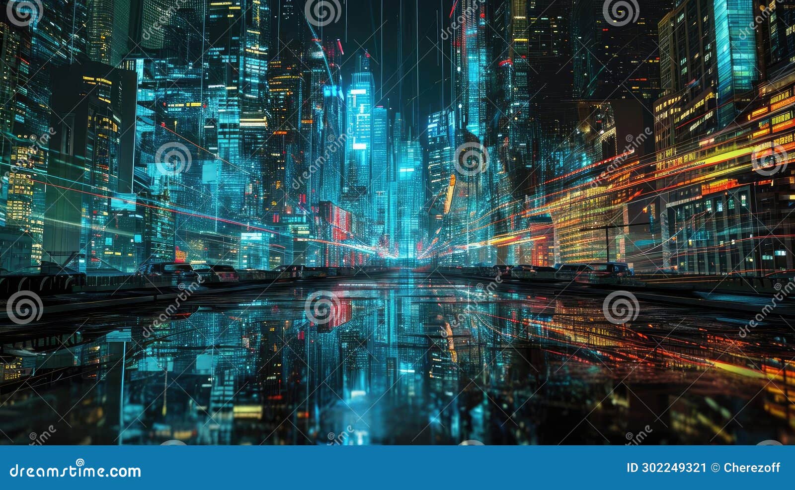 Luminous Night City with Virtual Elements Stock Illustration ...