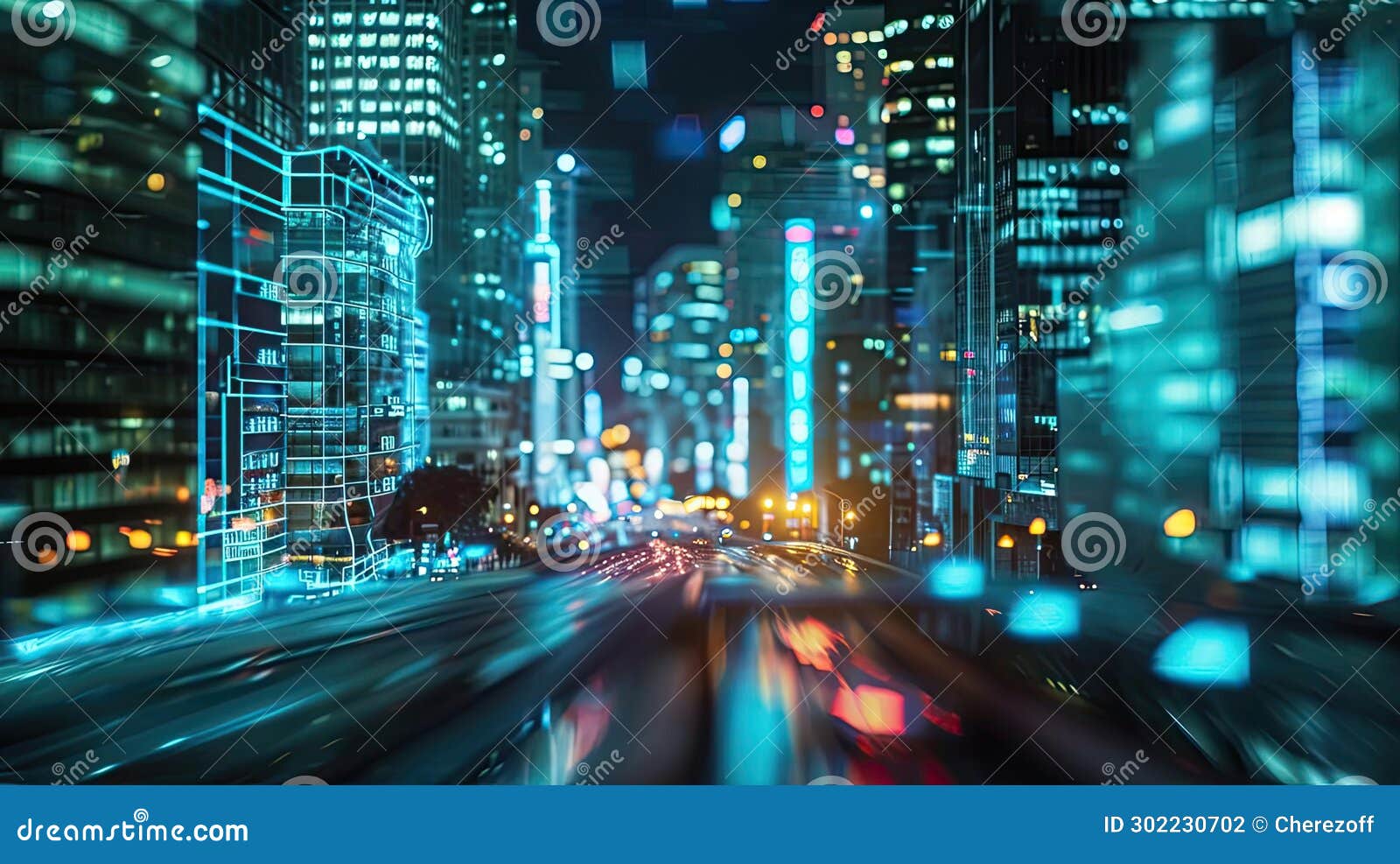 Luminous Night City with Virtual Elements Stock Illustration ...