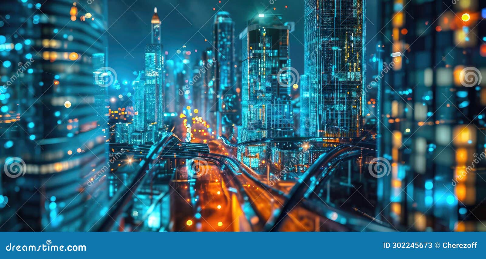 Luminous Night City with Virtual Elements Stock Illustration ...