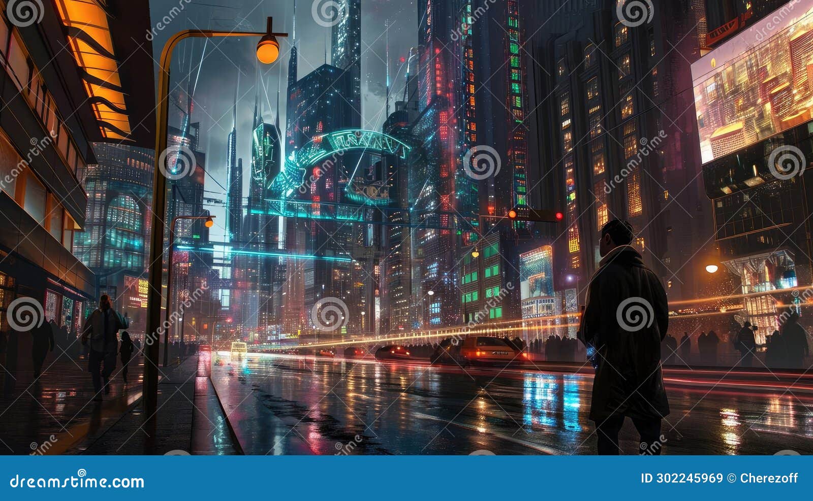 Luminous Night City with Virtual Elements Stock Illustration ...