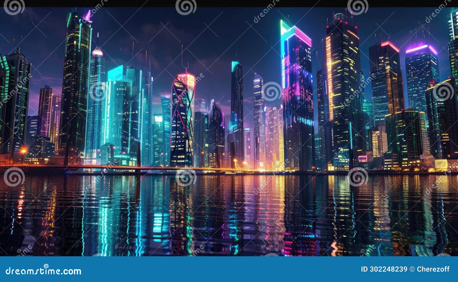 Luminous Night City with Virtual Elements Stock Illustration ...