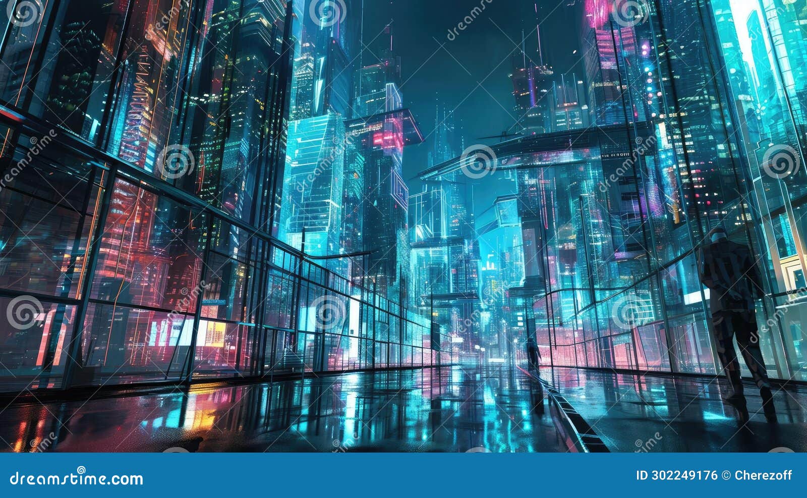 Luminous Night City with Virtual Elements Stock Illustration ...