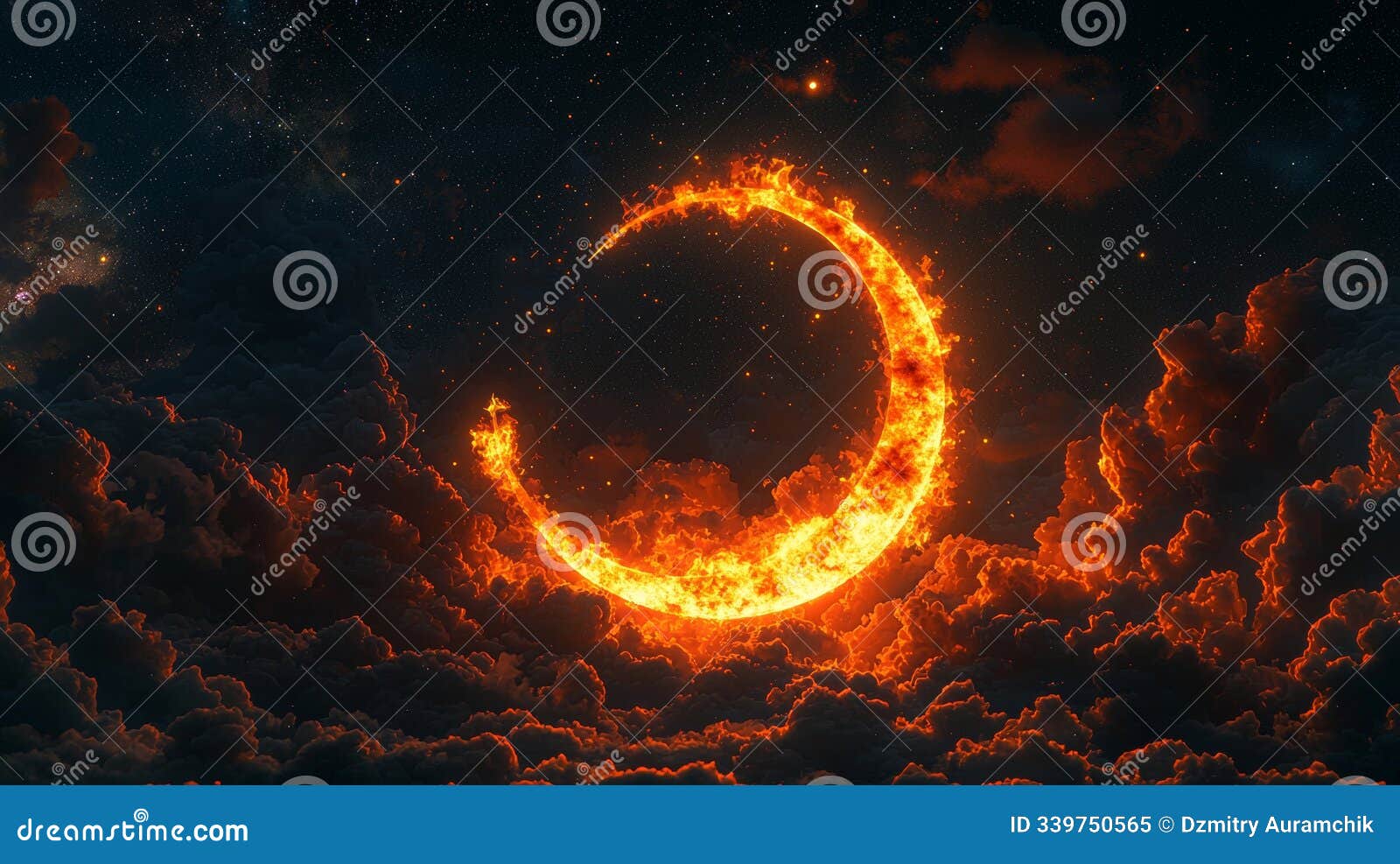 A Luminous Orange Crescent Moon Against a Starry Night Sky Creates an ...