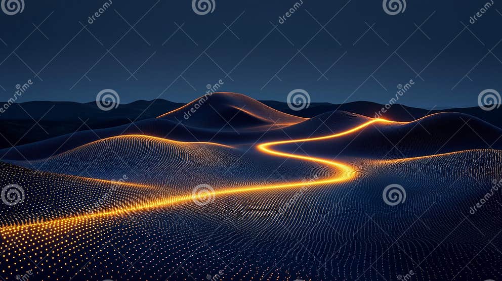 Luminous Path. Digital Landscape with Glowing Lines, Abstract Data Flow ...