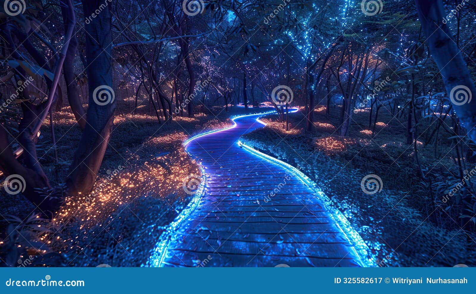 Luminous Path in the Enchanted Forest Stock Illustration - Illustration ...